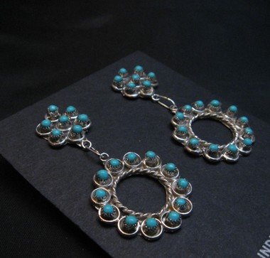 Zuni Turquoise Snake Eye Dangle Earrings, Waylon Johnson