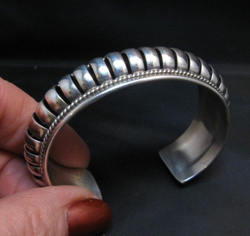 American Indian Navajo Priscilla Apache Sterling Silver Ribbed Bracelet
