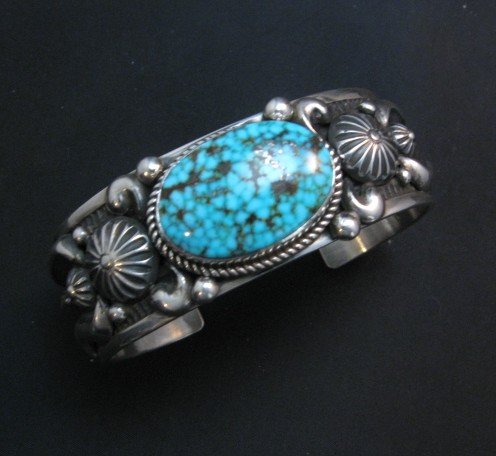 Heavy Albert Jake Navajo Kingman Turquoise Silver Bracelet