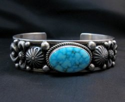Albert Jake Navajo Birdseye Kingman Turquoise Silver Bracelet, Large