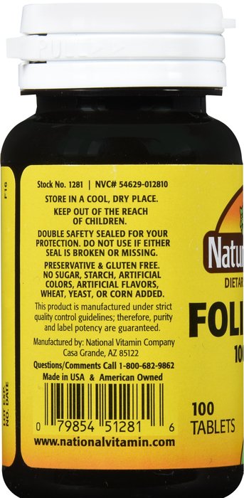 N/B Folic Acd 1 mg Tab 100 By National Vitamin Co