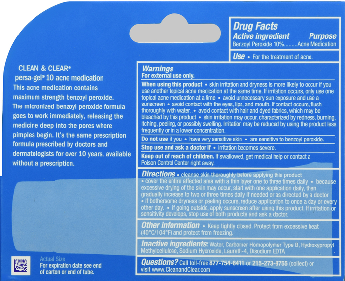 Clean & Clear Persa-gel 10 Acne Treatment Maximum Strength 1 OZ
