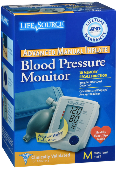 Lifesource Blood Pressure Digital Manual Inflate Medium Cuff Memory By ...