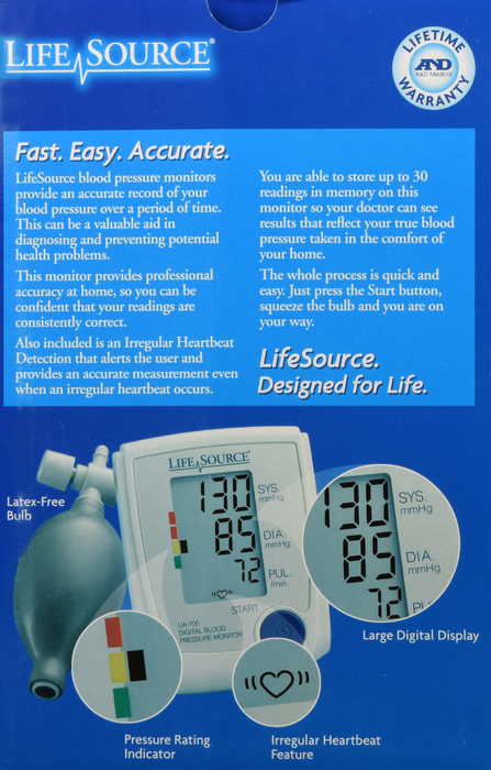 Lifesource Blood Pressure Digital Manual Inflate Medium Cuff Memory By ...