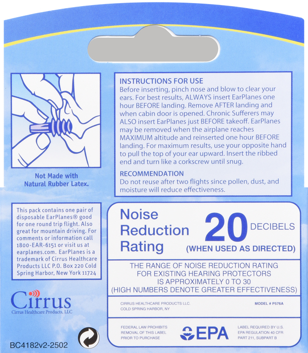 Case of 144-Earplanes Adult Flight Pressure Ear Plugs 1Pr By Cirrus