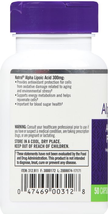 Alpha Lipoic Acid 300mg Cap 50 Count Natrol By Natrol LLC