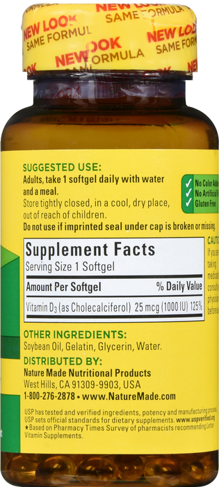 Vit D-3 1000 IU Softgel 100 Count Nature Made By Pharmavite Pharm