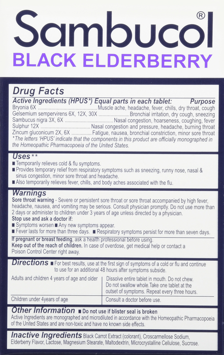Pack Of 12-Sambucol Black Elderberry Cold & Flu Relief 30Ct
