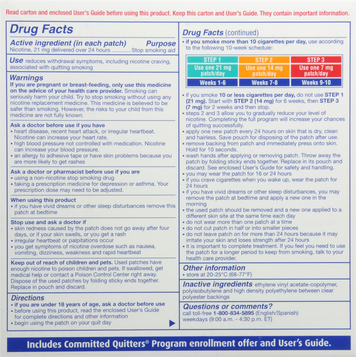 NicoDerm CQ Nicotine Patches 21mg Step 1 Clear Patches 14ct