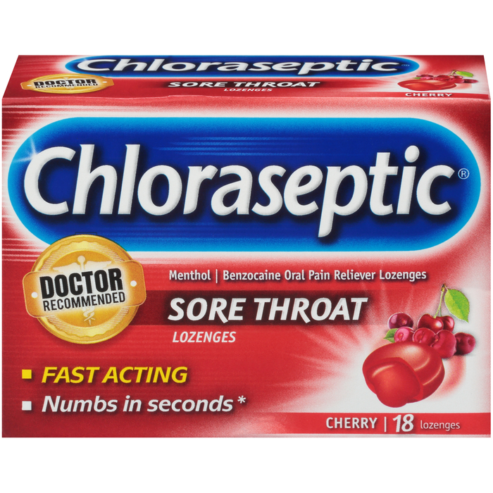Chloraseptic Benzocaine Oral Pain Reliever Sore Throat Lozenges Cherry 18