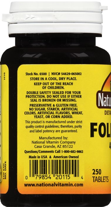 Folic Acid 400mcg Tab 250 Count Nature's Blend