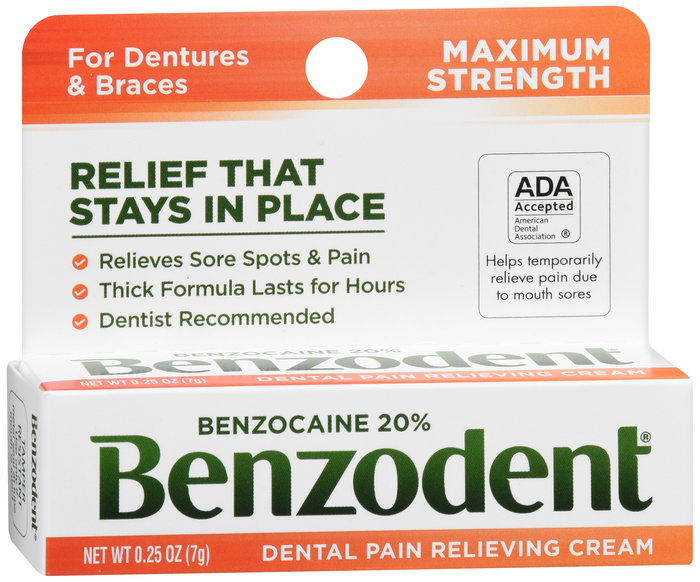 Benzodent Dental Pain Relieving Benzocaine 20% Cream Maximum Strength 0 ...