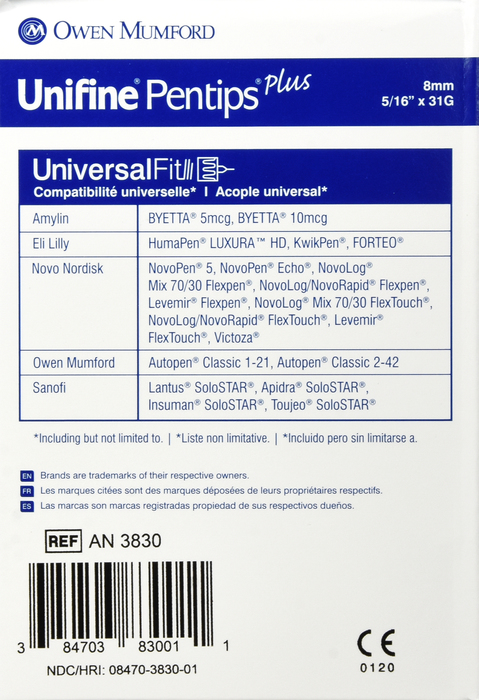 Unifine Pentips Plus 8mmx31g 100ct By Owen Mumford USA