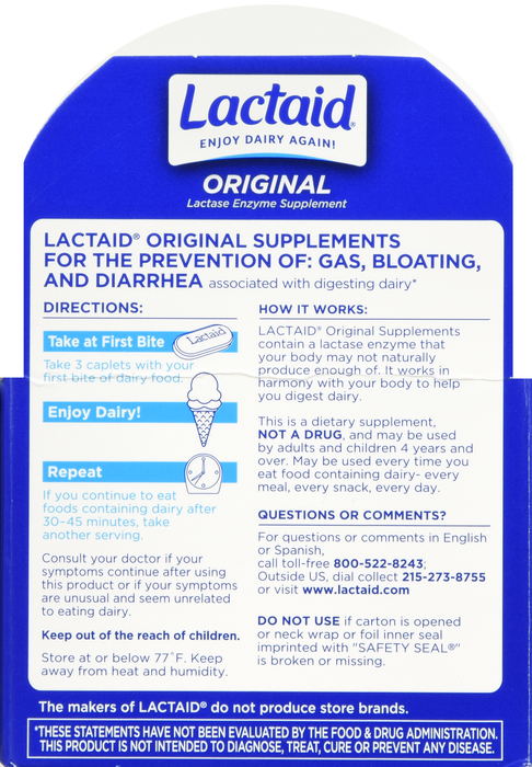 Lactaid Original Strength Caplets 120ct Lactase by J&J Consumer Health