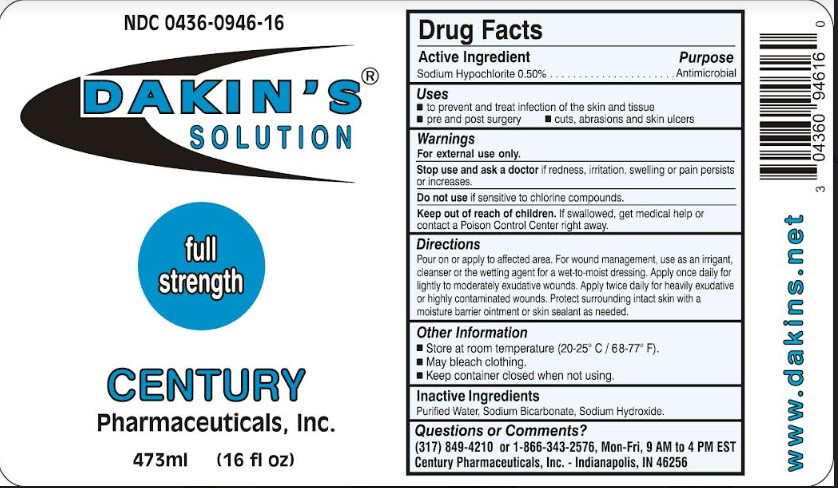 Dakins Full Strength Antiseptic Solution 0.5% 16 Oz BY Century Pharma USA