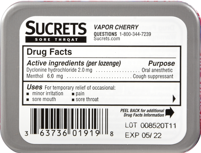 Sucrets Lozenge Box Vapor Cherry 18Ct Case Of 24
