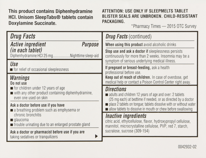 Unisom Sleep Melt Cherry 25 mg Tab 24 By Chattem Drug & Chem Co