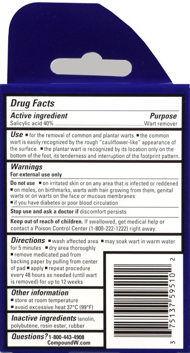 Compound W Wart Remover Salicylic Acid 40% One Step Medi Pads Maxi Str