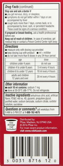 Robitussin Child Cough Cold Cf Syrup 4 oz by Pfizer