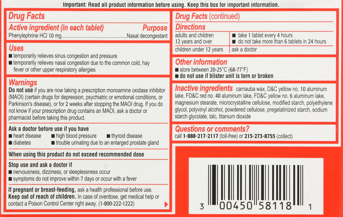 Sudafed Pe Congestion Tablet 18Ct