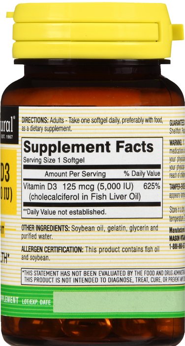 Vit D3 5000 Unit Cap 50 By Mason Distributors