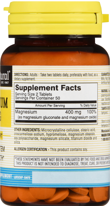 Magnesium 200mg Tablets 100 Count Mason