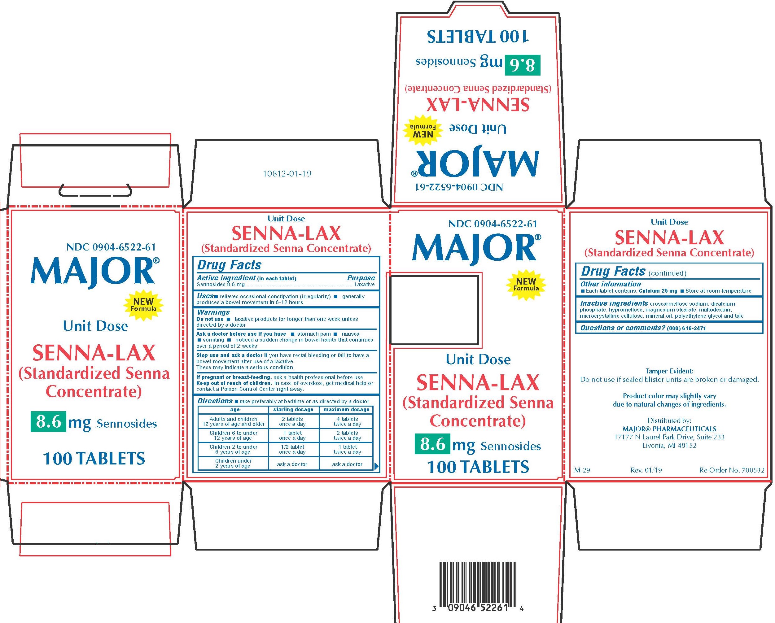 Senna Lax Tablet 8.6mg 100 Count Major Unit Dose