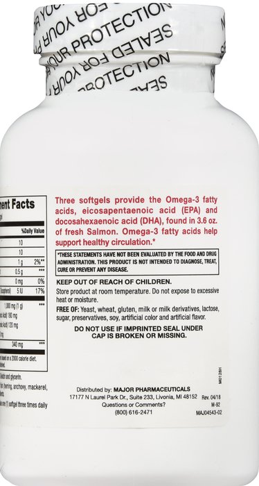 Fish Oil 1000mg Capsule 100 Count Major