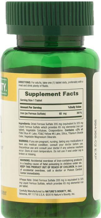 Case of 12 - Iron 65mg Tablet 100 Count Nat Bounty