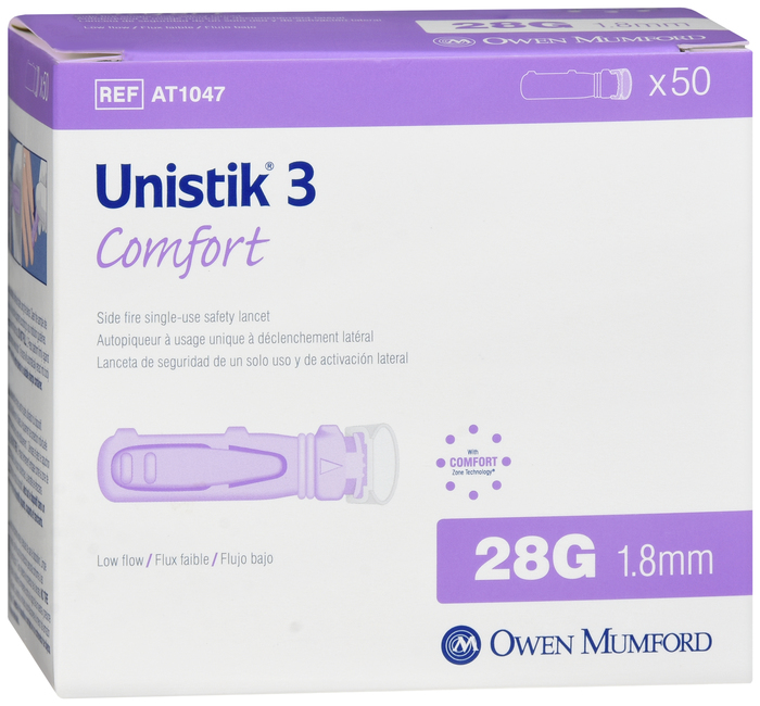 Case of 12-Unistik 3 Comfort Safety Lancets 28G 1.8mm 50 EA