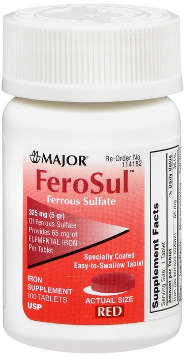 Ferrous Sulfate 325mg Tab 100 Count Maj