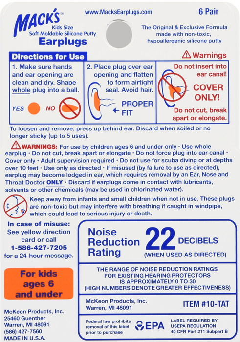 Macks Ear Macks Ear Plug Kids Orange Nrr22 6Pr by MCKEON PRODUCTS