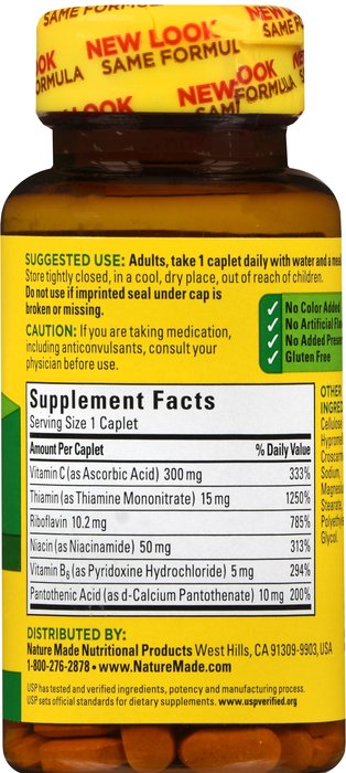 B Complex W/Vit C Caplet 100 Count Nature Made By Pharmavite Pharm