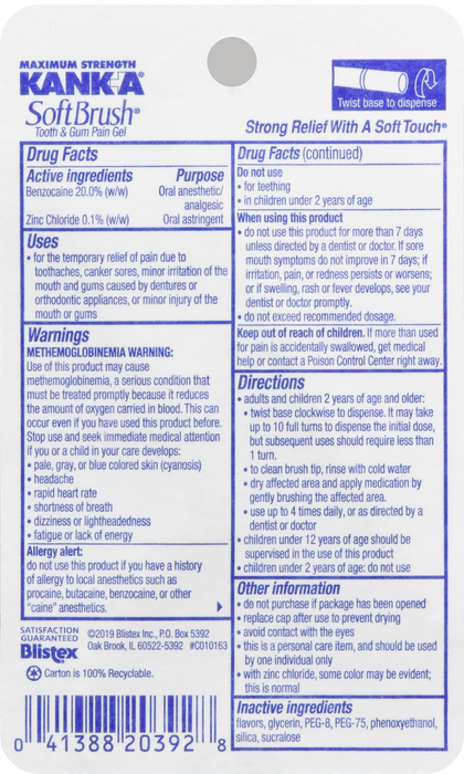 Kank-A Soft Brush Tooth And Gum Pain Gel Maximum Strength 0.07 OZ by ...
