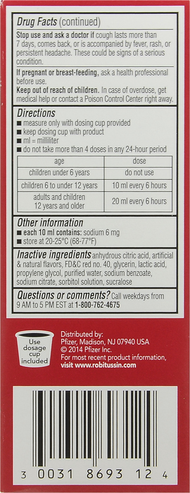 Robitussin Child Cough Cold La Syrup 4 Oz By Pfizer