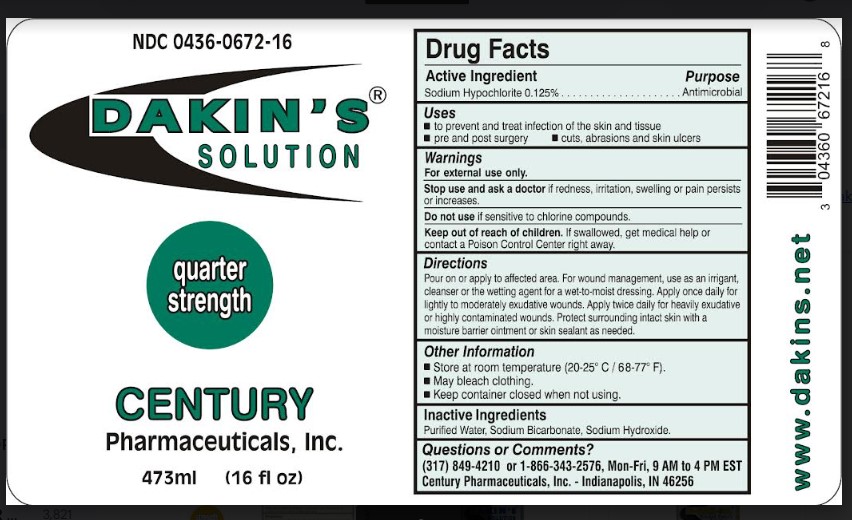 Case of 12-Dakins Quarter Strength Antiseptic Solution 0.125% 16 Oz by ...