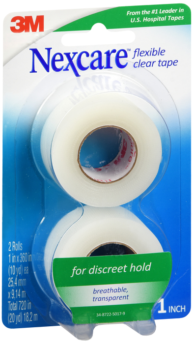 Case of 12-Nexcare Flexible Clear First Aid Tape 1 in x 360 in 2ct