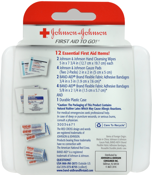 Pack of 12- Johnson & Johnson Red Cross First Aid To Go Kit 1 EA