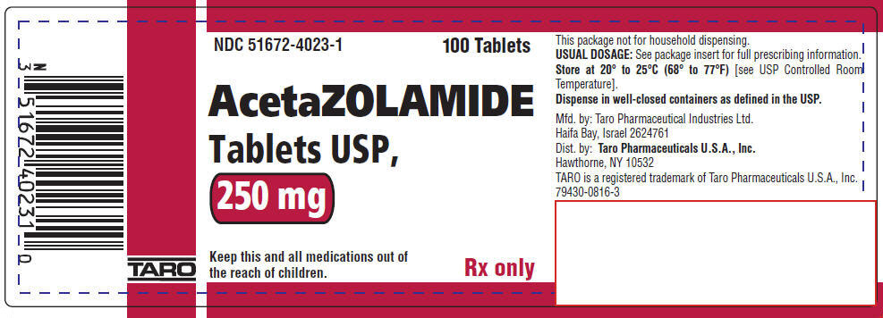 Rx Item-Acetazolamide 250mg Tab 100 By Taro Pharma Gen Diamox
