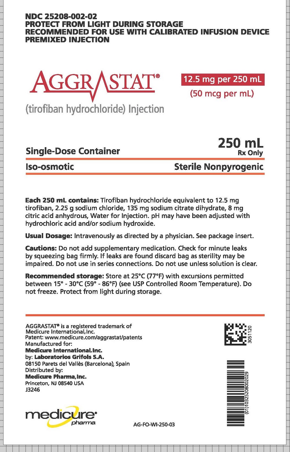 Rx Item-Aggrastat 12.5mg 250ML Bag 250ml By Medicure Pharma