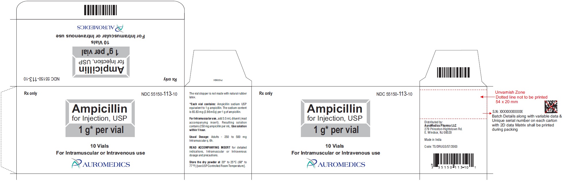 Rx Item-Ampicillin 1 G Vial 10 by Auromedics Pharma