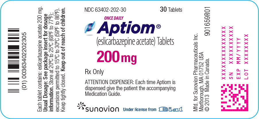 RX ITEM-Aptiom 200mg eslicarbazepine acetate Tab 30 by Sunovion Pharma