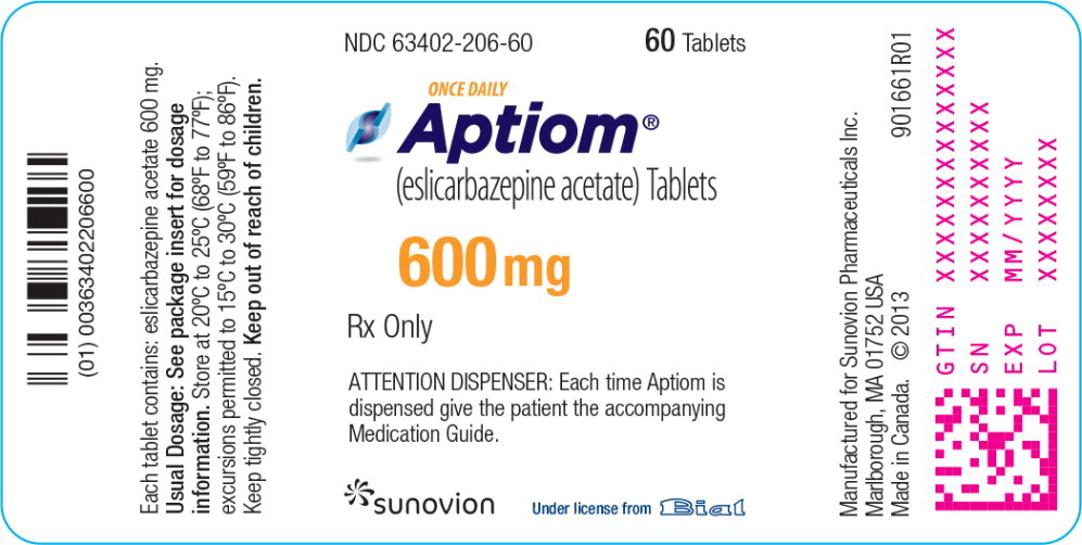 Rx Item-Aptiom 600Mg Eslicarbazepine Acetate Tab 60 By Sunovion Pharma