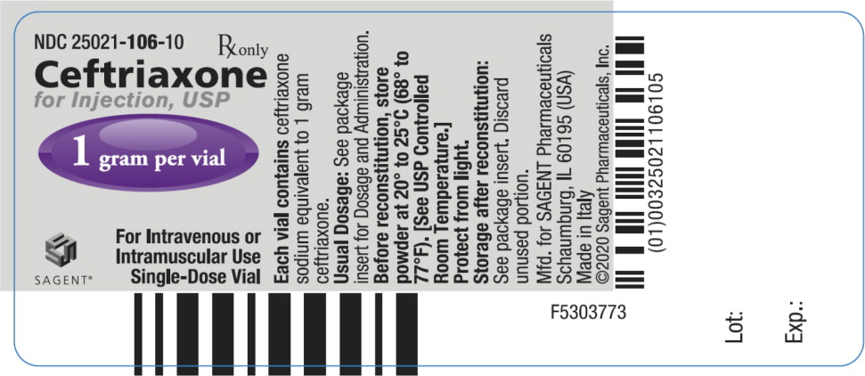 Rx Item-Ceftriaxone 1 gm Vial 25 By Sagent Pharma Gen Rocephin