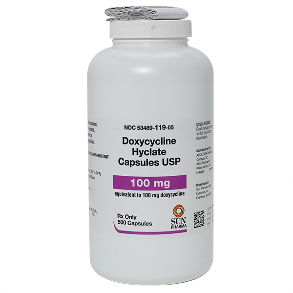 Rx Item-Doxycycline 100MG 500 Cap by Sun Pharma USA Gen Vibramycin