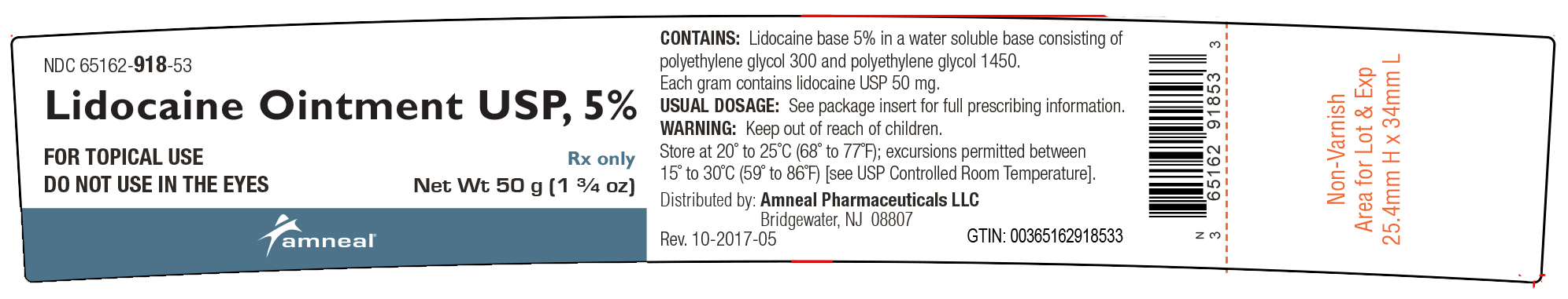 Rx Item-Lidocaine 5% Ont 50Gm By Amneal Pharma
