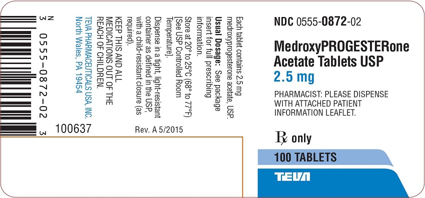 Rx Item-Medroxyprogesterone Acetate 2.5Mg Tab 100 By Teva Pharma Gen Provera