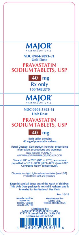 Rx Item-Pravastatin 40Mg Tab 100 Unit Dose Package By Major Pharma Gen ...