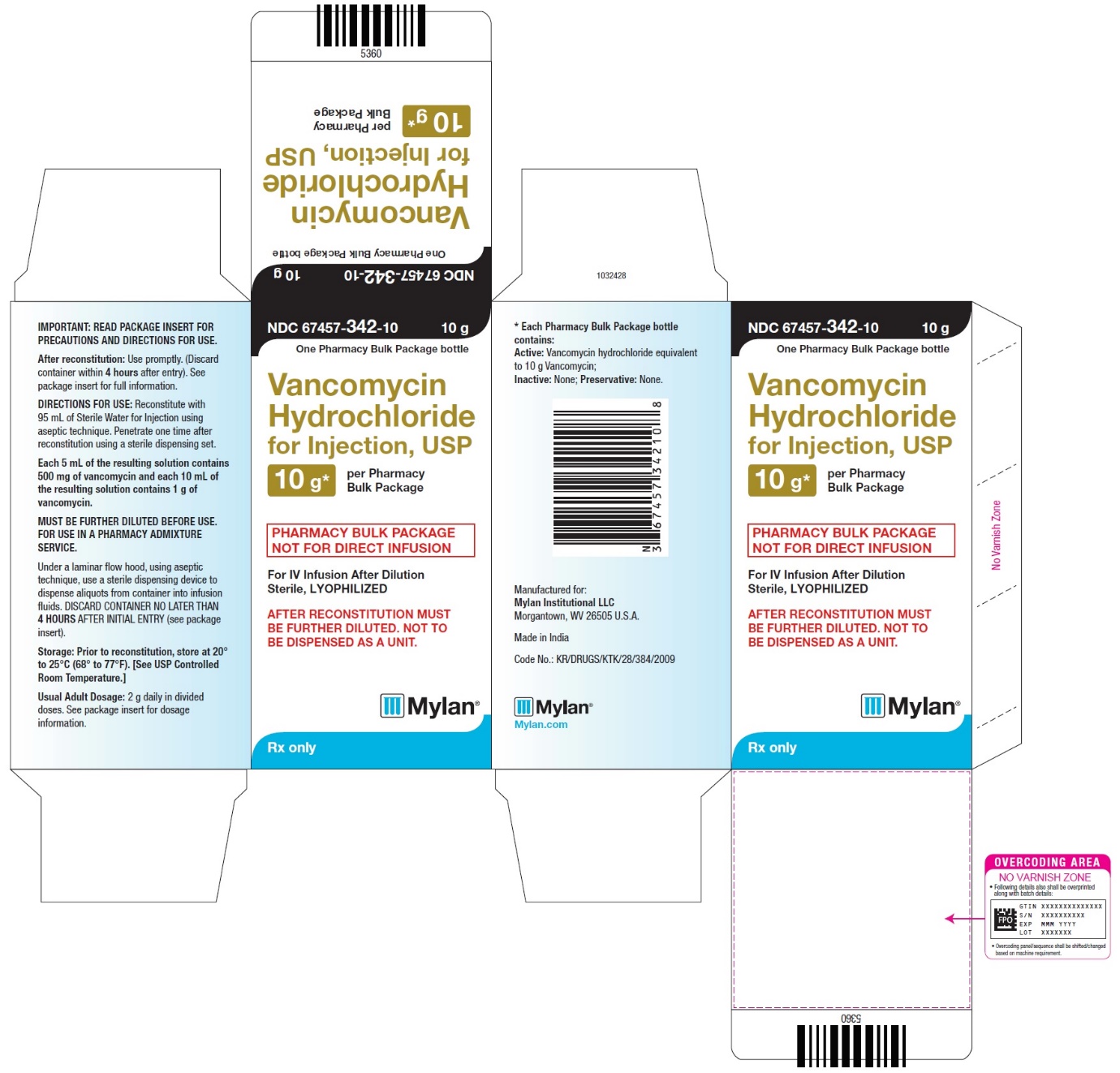 Rx Item-Vancomycin 10 Gm Vial By Mylan Institutional Gen Vancocin