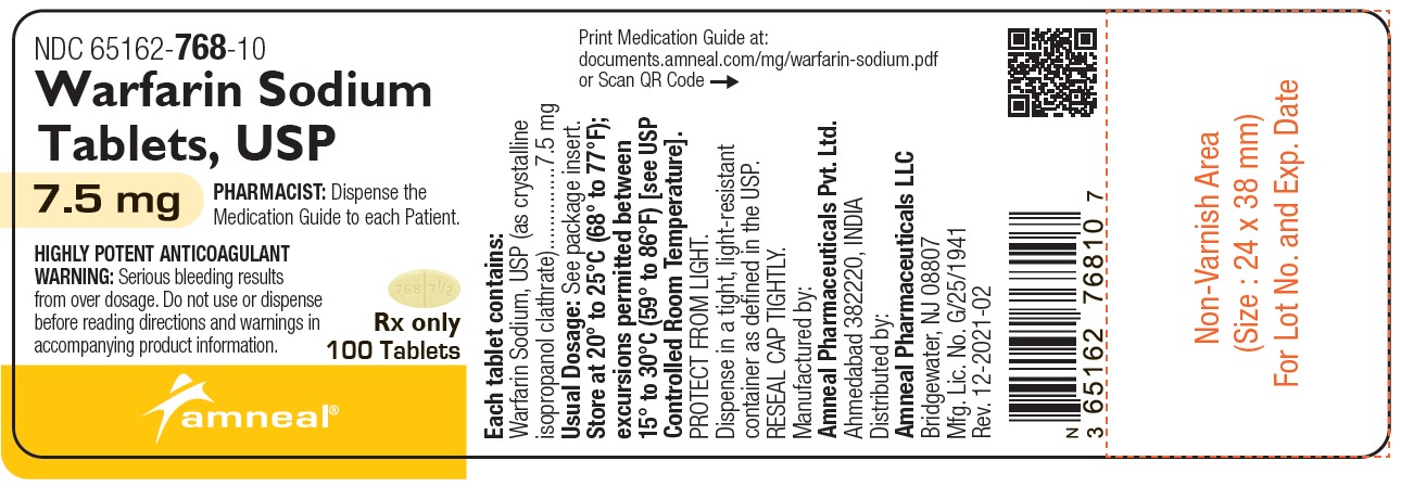 RX ITEM-Warfarin 7.5Mg Tab 100 By Amneal Pharma Gen Coumadin